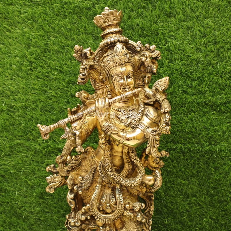Handmade Brass Lord Krishna Kishan Gopal Murti Idol Statue - 29 Inch Height