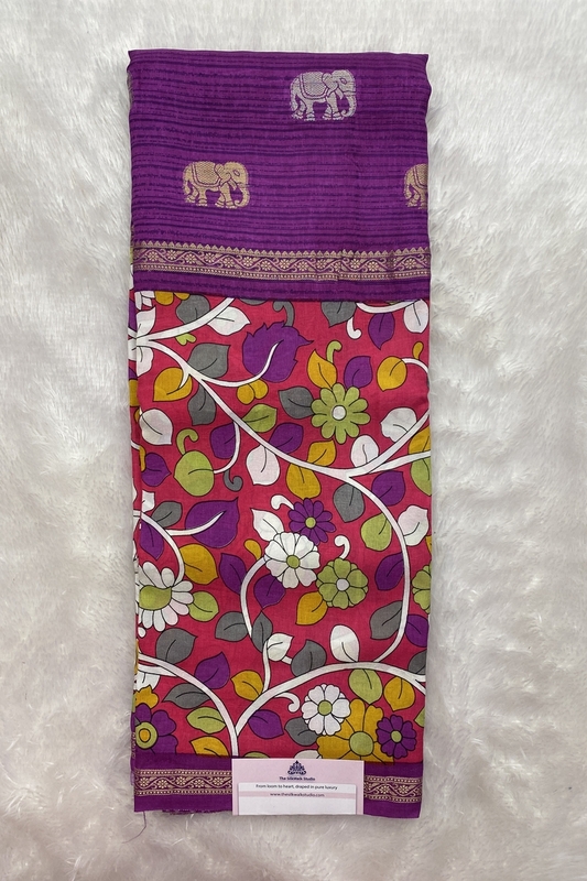 Dola Silk Saree with Traditional Kalamkari Design & Zari Border