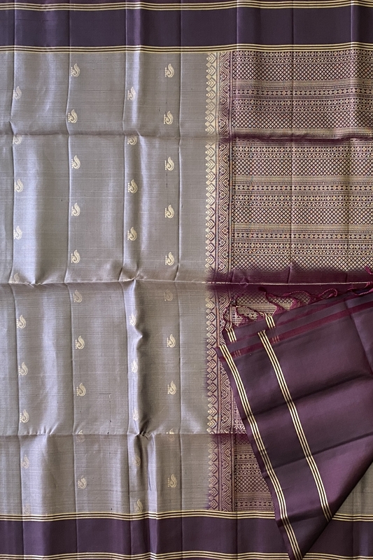 Pure Kanchi Soft Silk Saree with Motifs, Simple Gap Border & Elegant Pallu