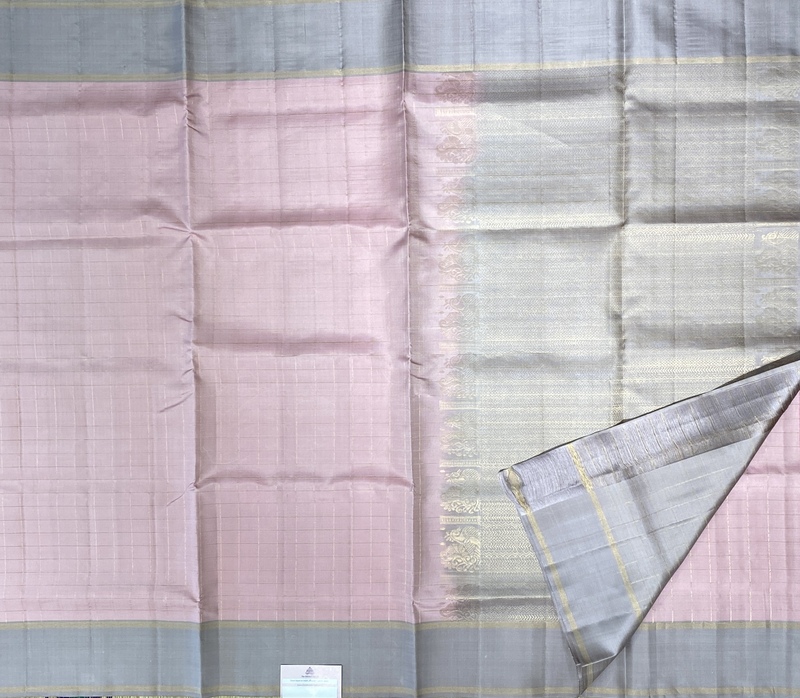 Subbalakshmi Pure Kanchi Silk Saree with Checked Body & Zari Border