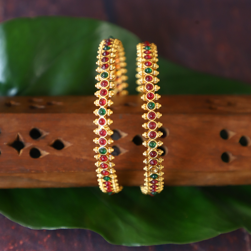 Stone Work Gold Emerald Bangels