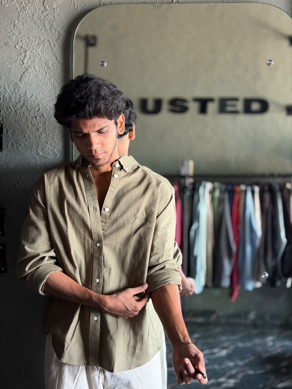Olive fade linen shirt